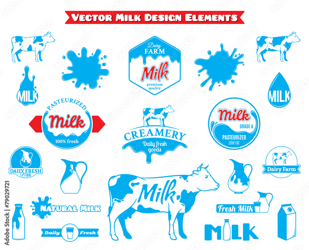 Set of Vector Milk Labels and Design Elements Isolated on White Stock ...