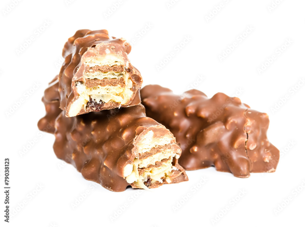 Chocolate bar with wafer and nuts isolated on white background Stock ...