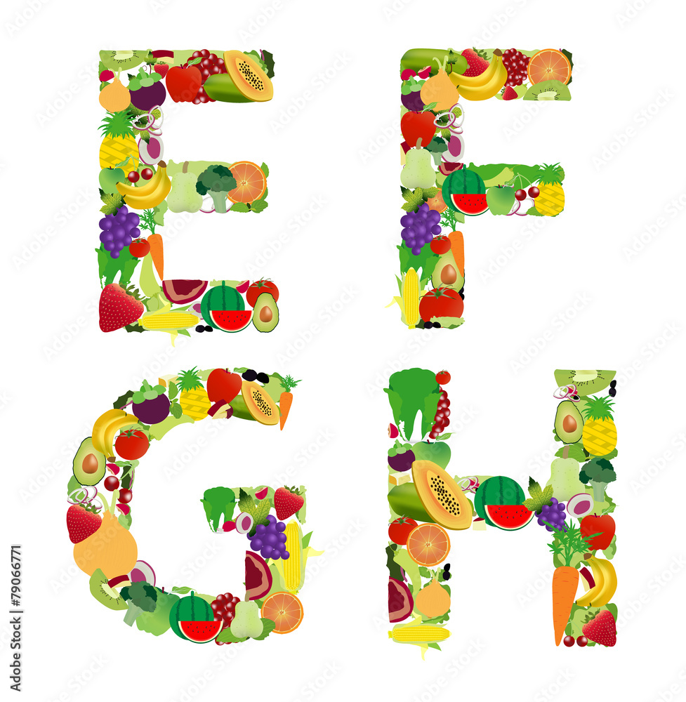 Vector illustration fruit and vegetable alphabet letter Stock Vector ...