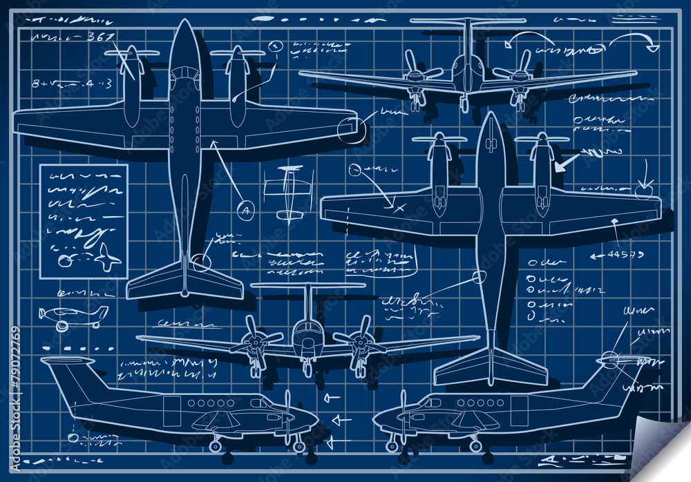 Infographic Airplane Blue Print Project Stock Vector | Adobe Stock