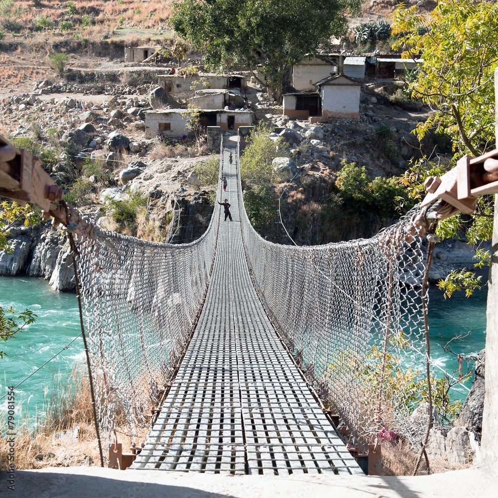 rope hanging suspension bridge in Nepal Stock Photo | Adobe Stock
