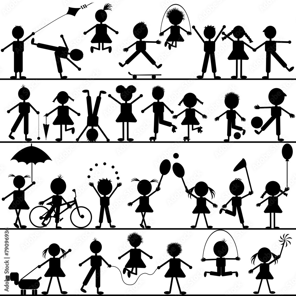 Stylized hand drawn children playing Stock Vector | Adobe Stock
