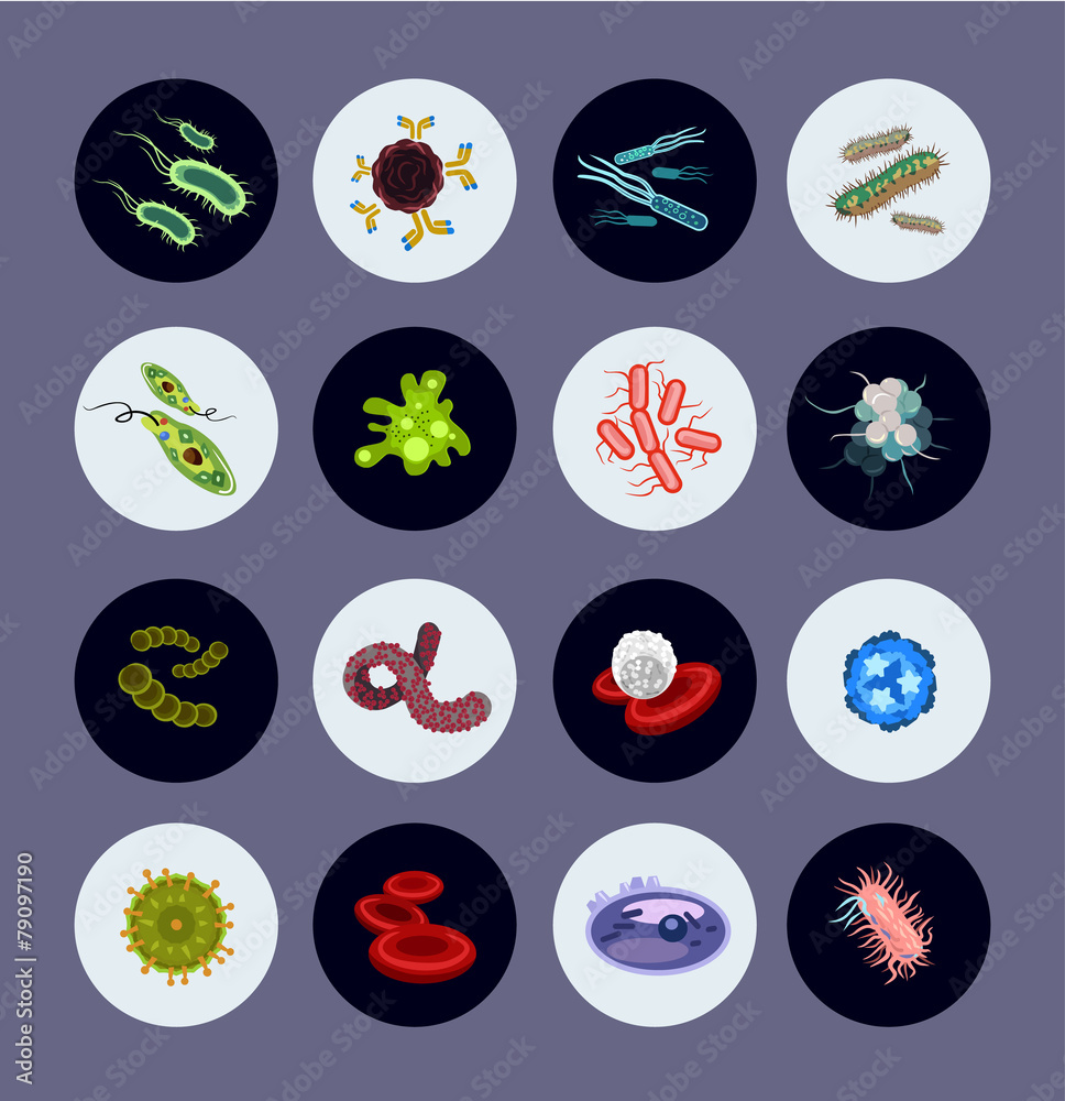 Vector bacteria icon set vector de Stock | Adobe Stock
