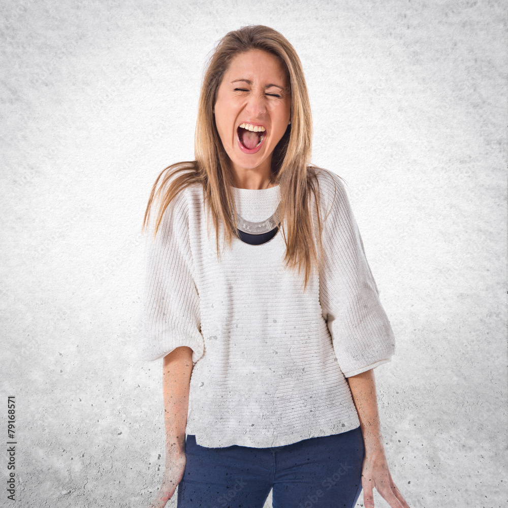 Woman shouting over white background Stock Photo | Adobe Stock