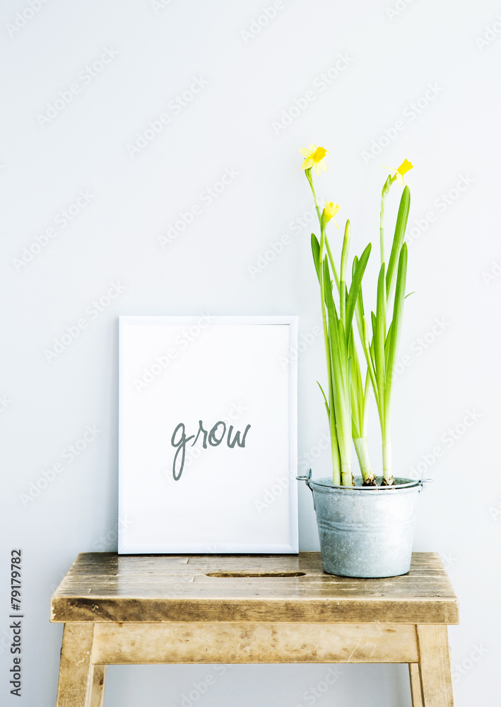motivational frame GROW with flower. Scandinavian style Stock Photo ...