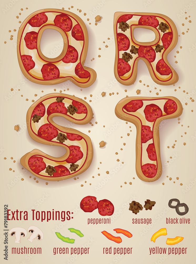Vector Pizza alphabet letters Stock Vector | Adobe Stock