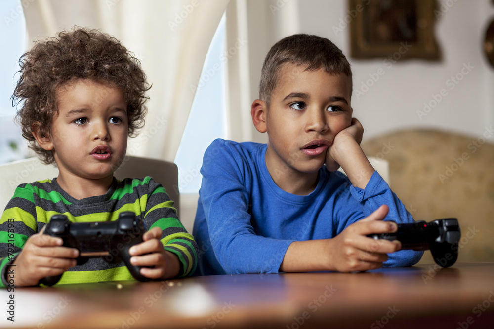 Two Friends Playing Video Game Stock Photo | Adobe Stock