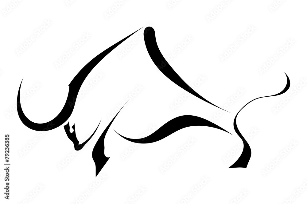 Black silhouette in profile bull isolated background. Logo, trad Stock ...