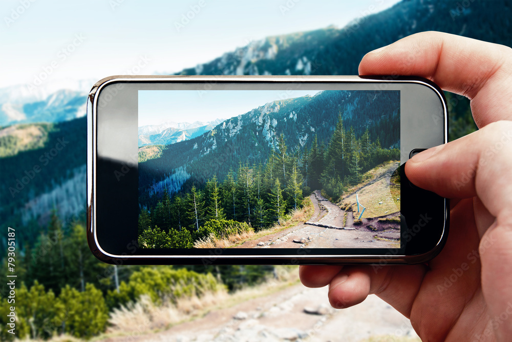 Smart phone mobile photo on mountain landscape Stock Photo | Adobe Stock