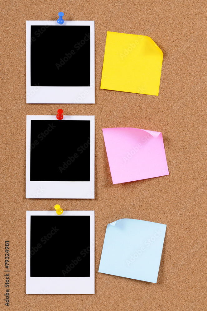 Vertical row or line of polaroid style blank photo frame print with ...