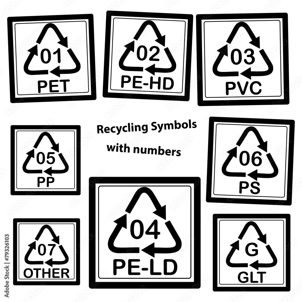 Recycling Symbols with numbers for plastic Stock Vector | Adobe Stock
