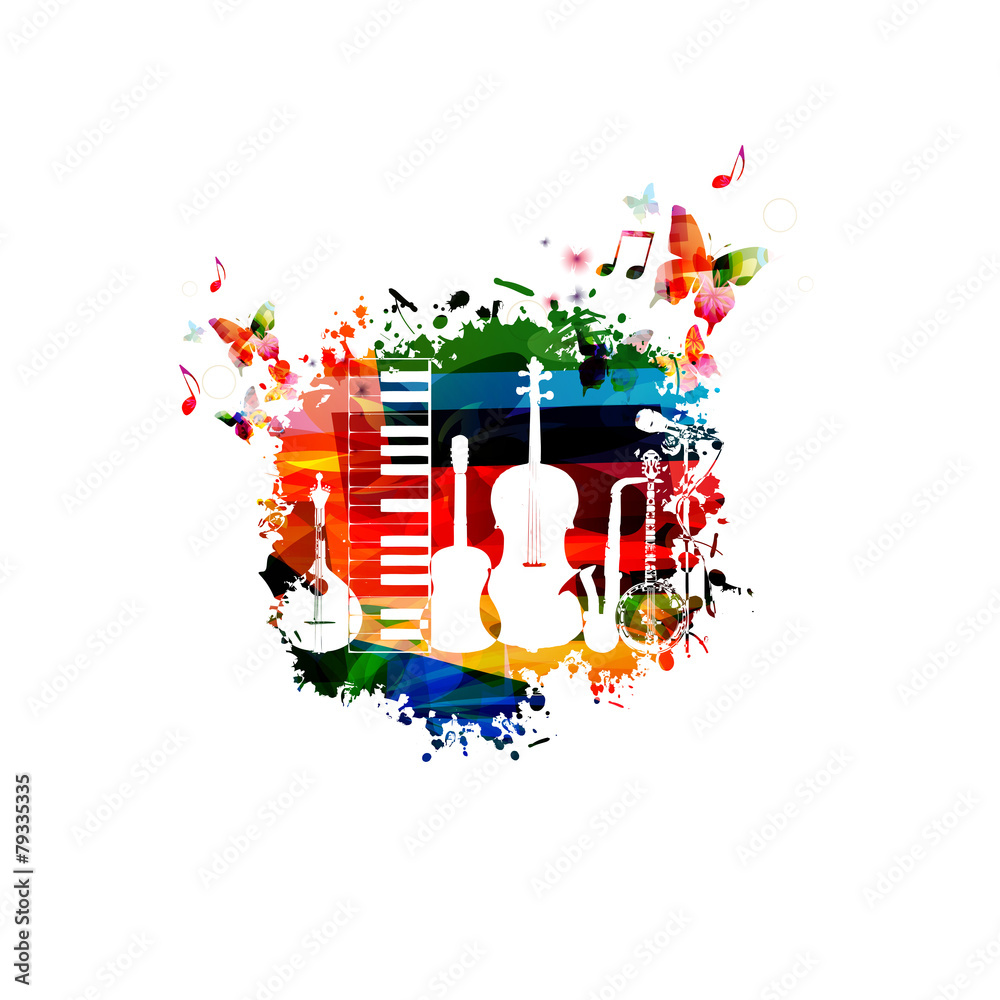 Colorful musical instruments background Stock Vector | Adobe Stock