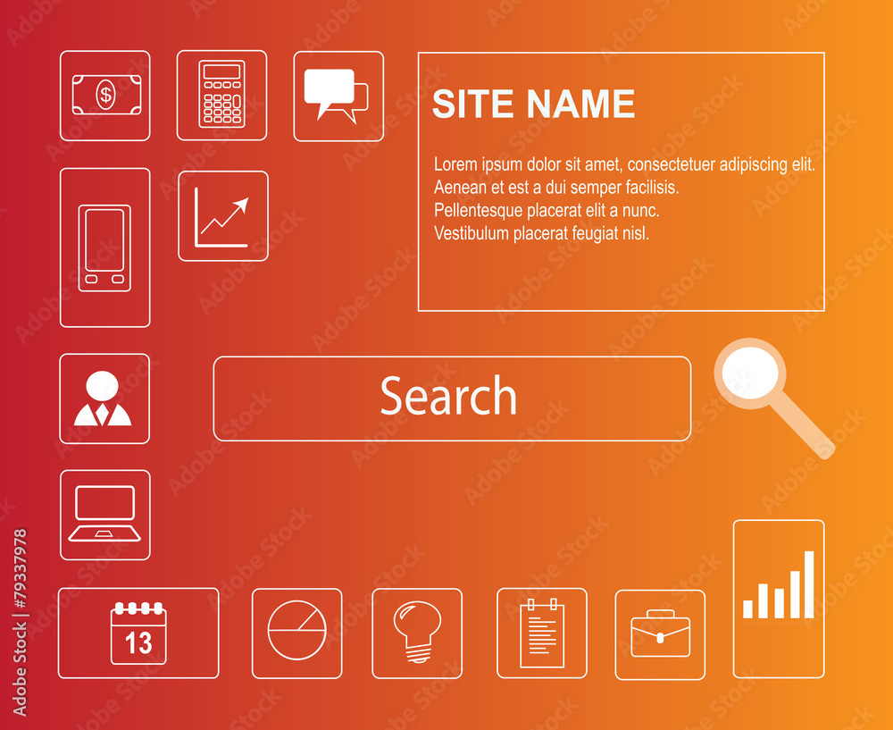 Beautiful website template for eshop or business with many icons Stock ...