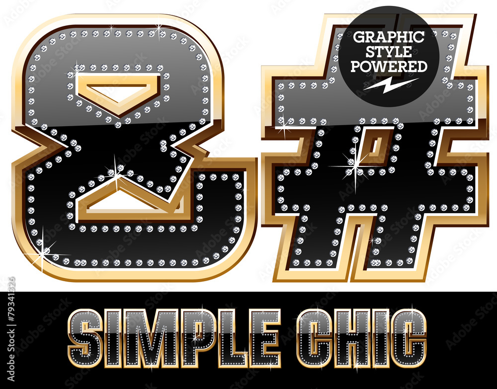 Chic black font with diamonds and gold border. Symbols Stock Vector ...