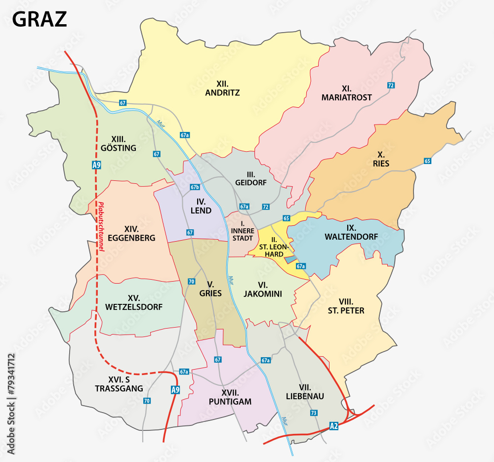 graz road and administrative map Stock Vector | Adobe Stock