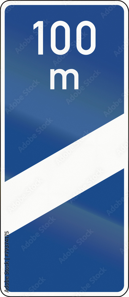 German highway countdown marker announcing highway exit in 100 meters ...