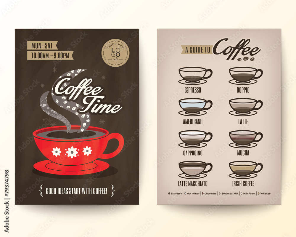 Brochure Flyer Poster design template Layout with type of coffee Stock ...
