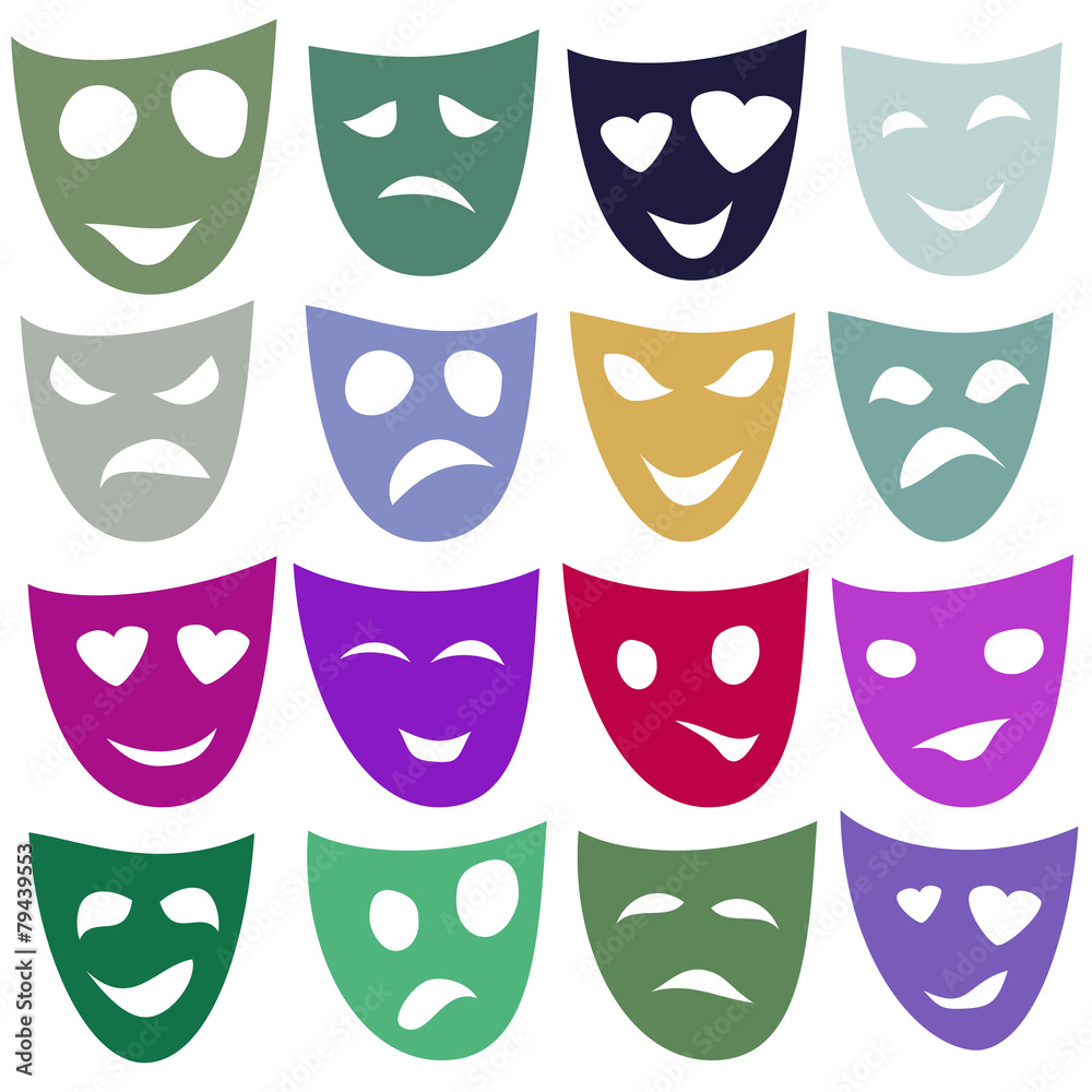 Masks of different emotions in different colors. Raster. Stock ...