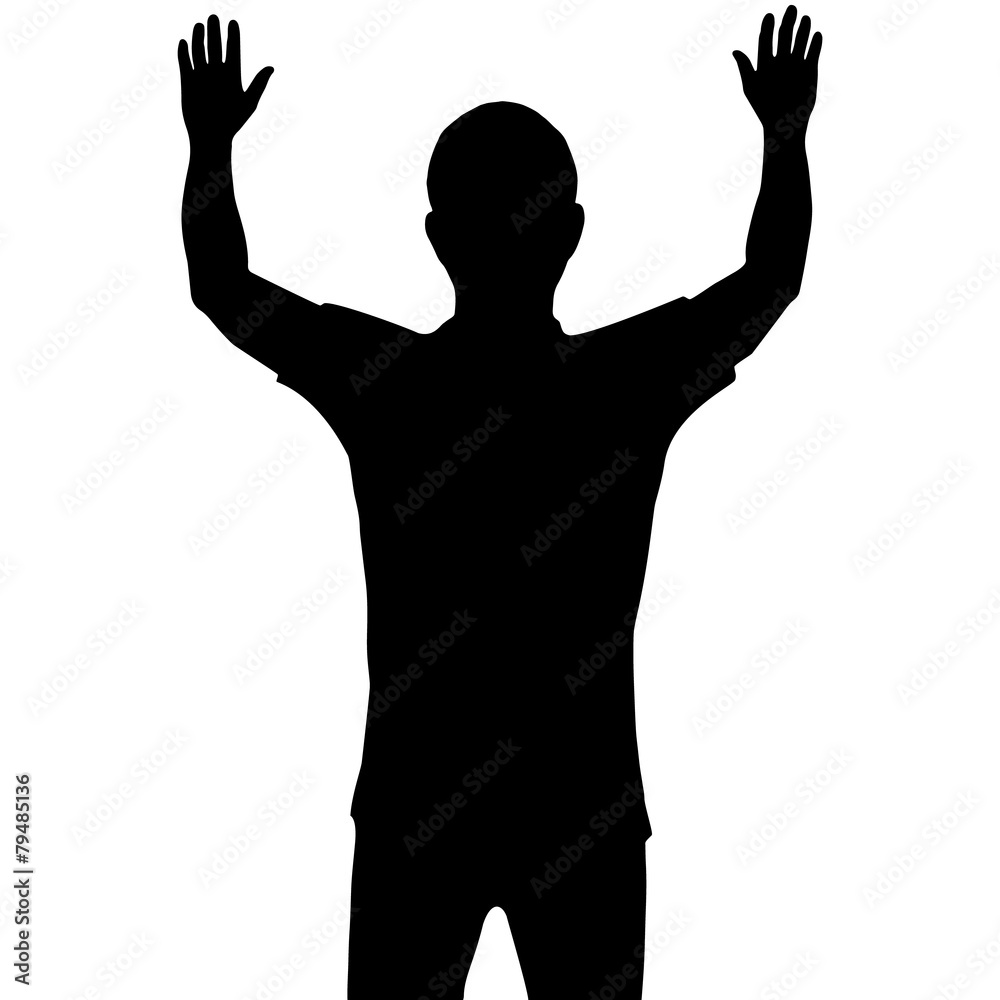 Silhouette man with show his hands up isolated on white backgrou Stock ... Silhouette man with show his hands up isolated on white backgrou Stock ...