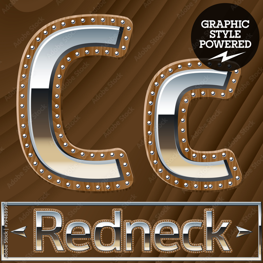 Silver country style font with wooden rivet border. Letter C Stock ...