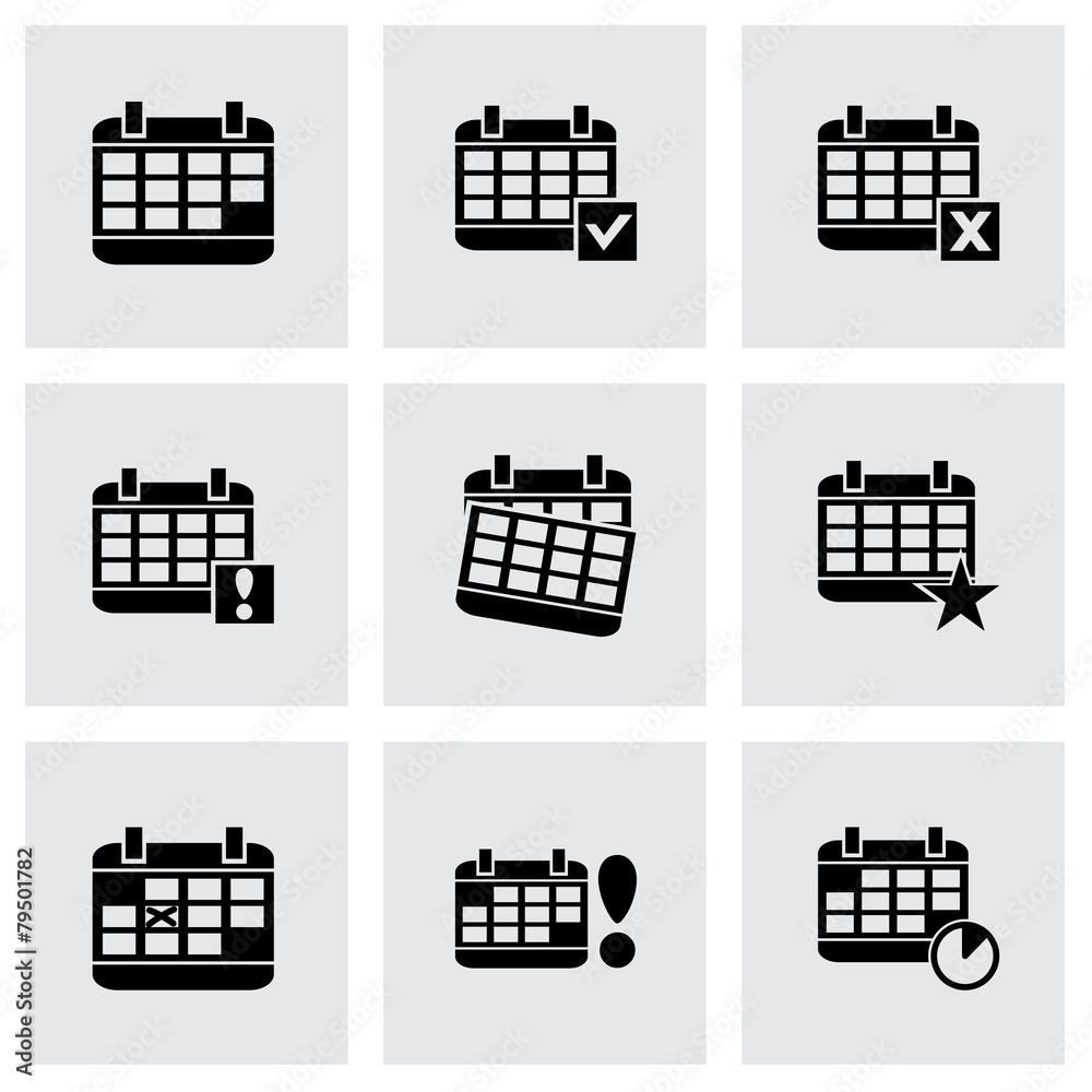 Vector black calendar icon set Stock Vector | Adobe Stock
