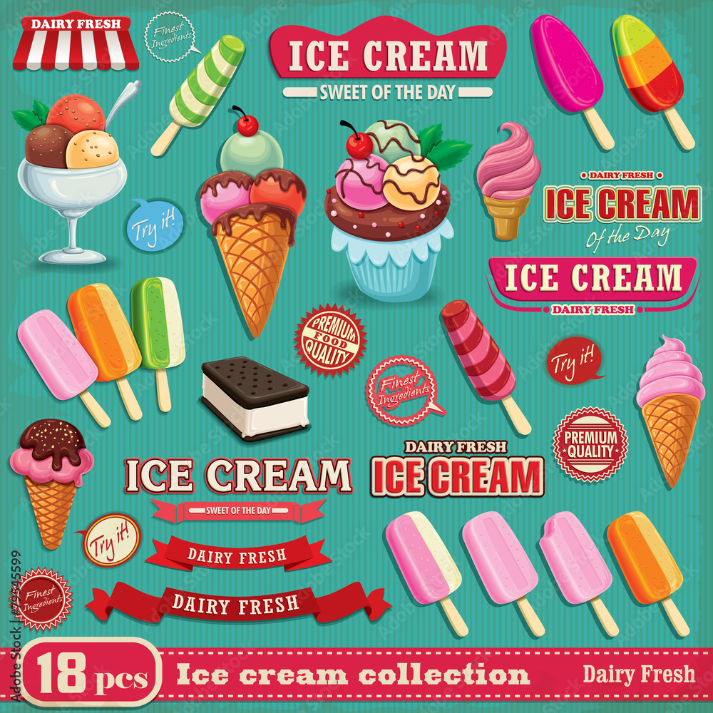 Vintage Ice Cream Design Element Set Stock Vector Adobe Stock