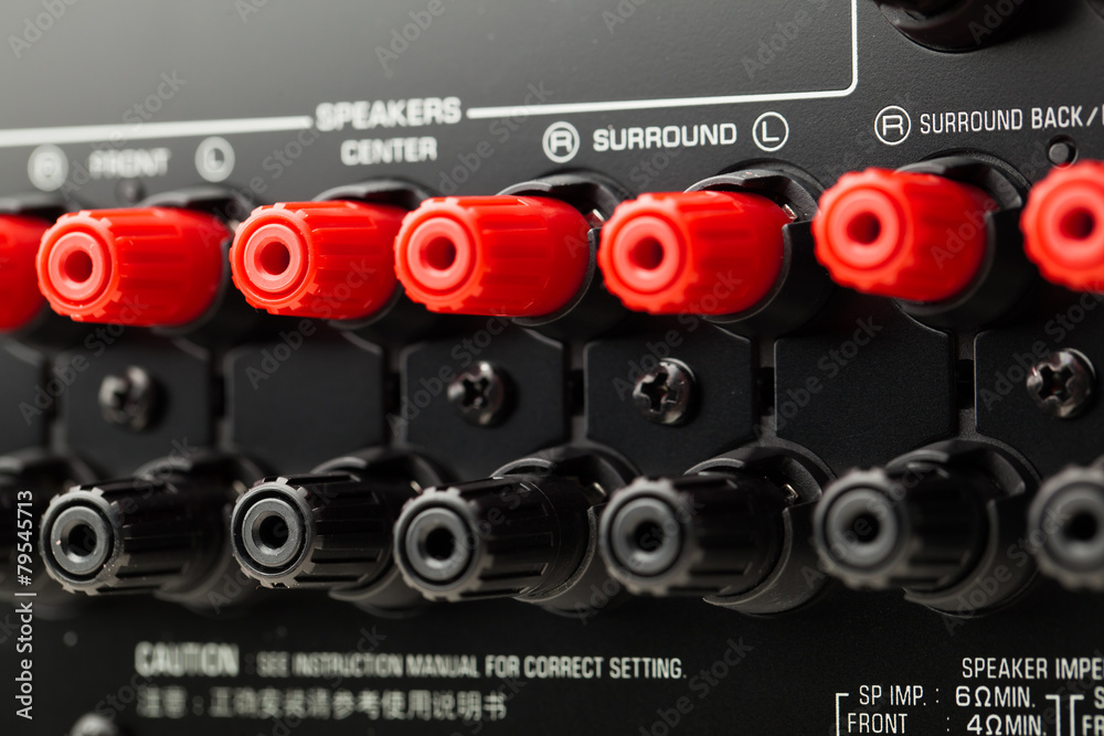 red and black speaker connectors of AV receiver Stock Photo | Adobe Stock