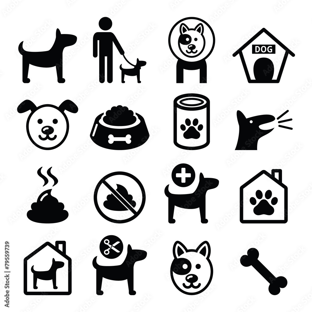 Dog, pet icons set - vet, dog's food, dog hotel Stock Vector | Adobe Stock