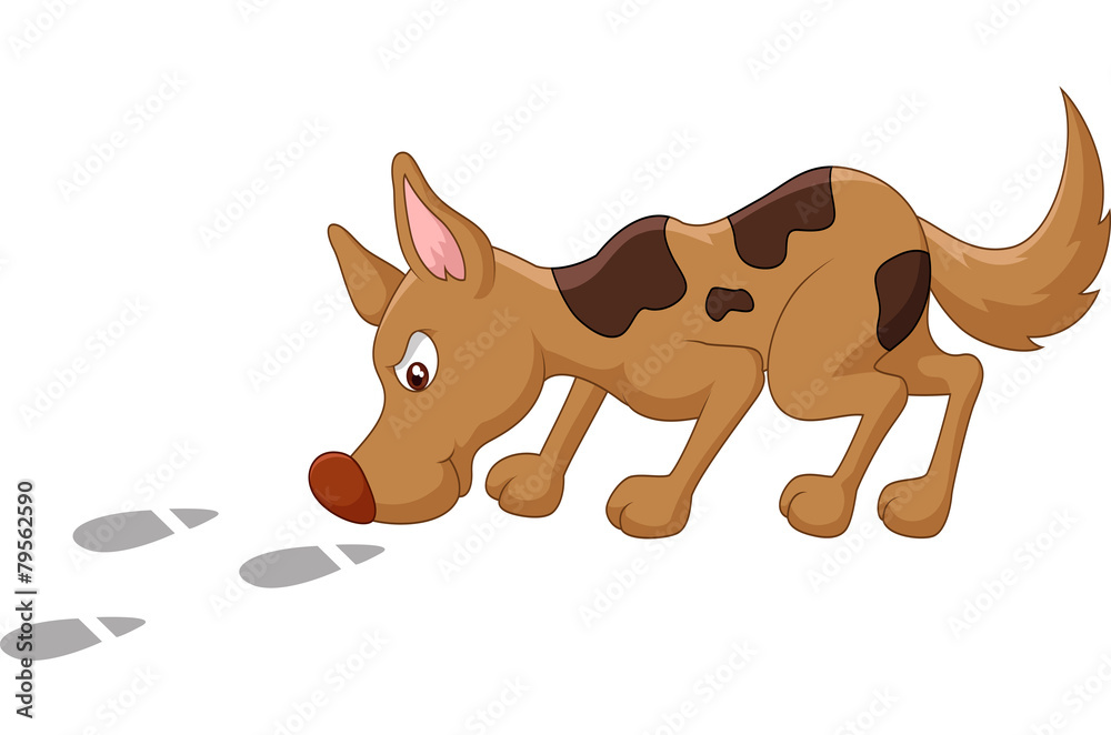 Cartoon dog sniffing footprint Stock Vector | Adobe Stock