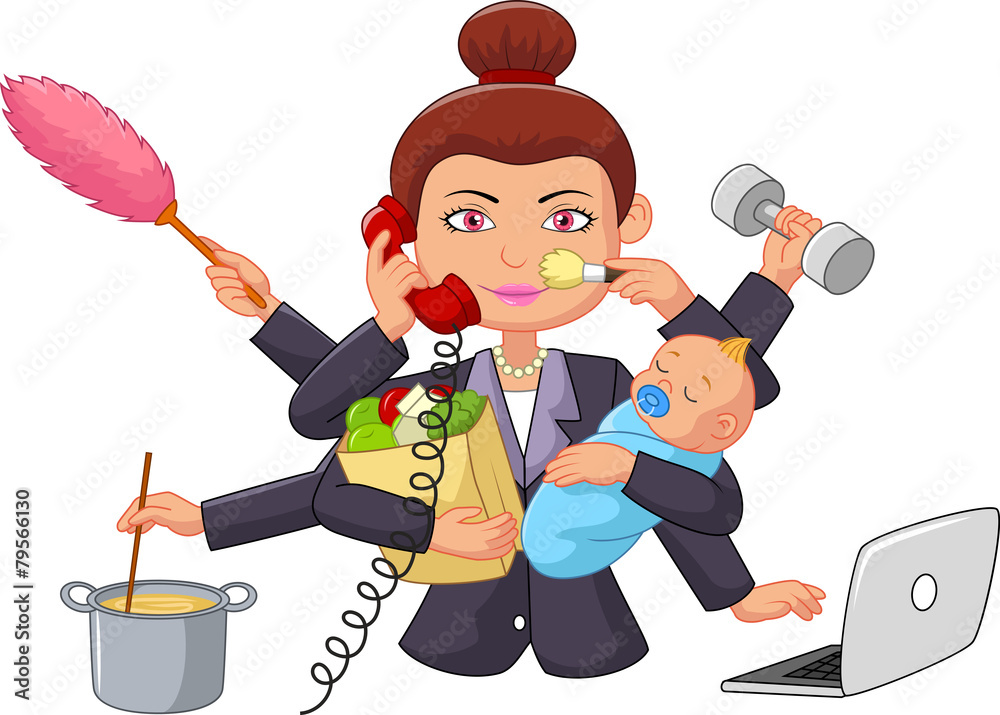 Cartoon multitasking housewife Stock Vector | Adobe Stock
