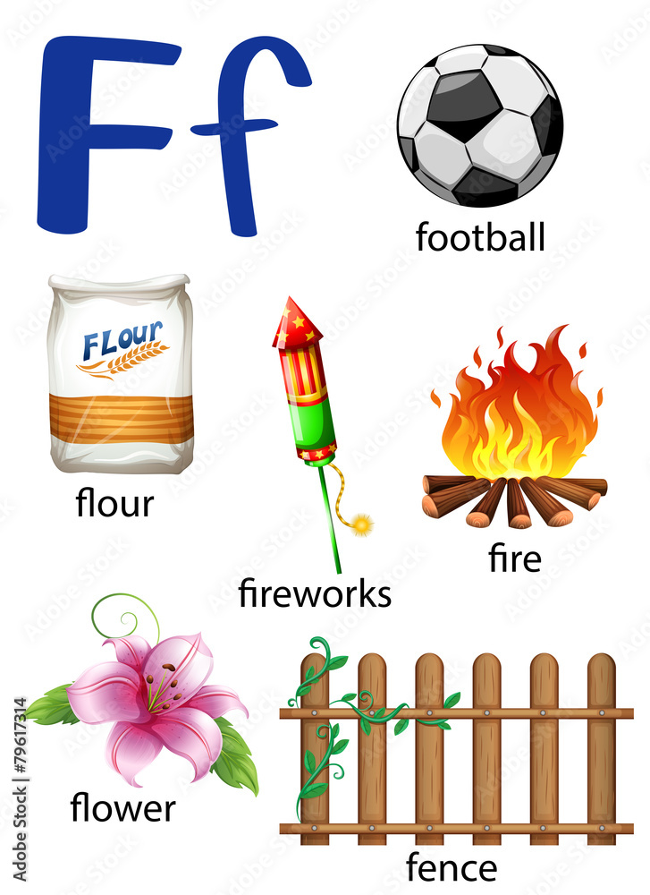 Things that start with the letter F Stock Vector | Adobe Stock