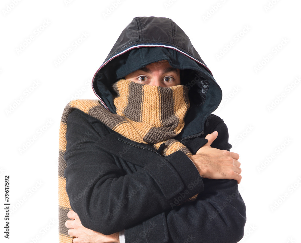 Man freezing over white Stock Photo | Adobe Stock