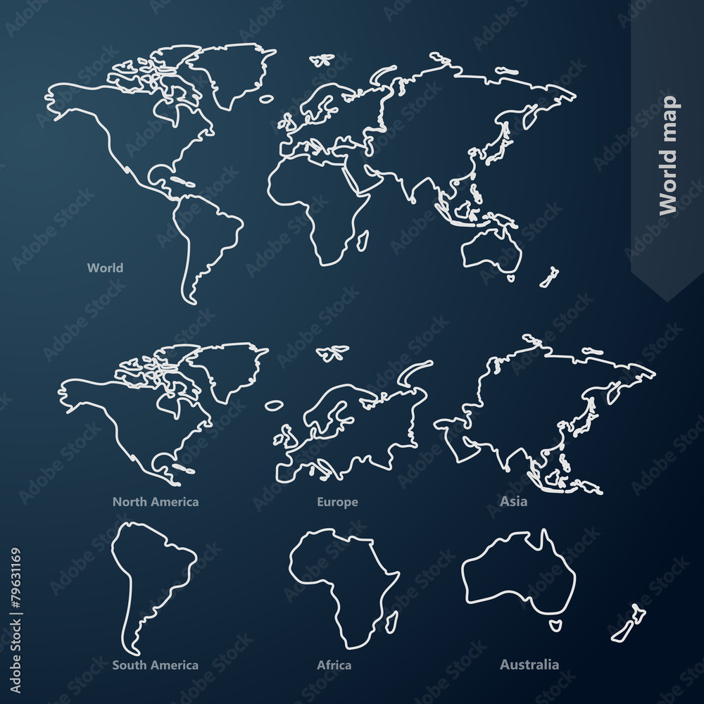 World Map and continent line vector Illustration Stock Vector | Adobe Stock