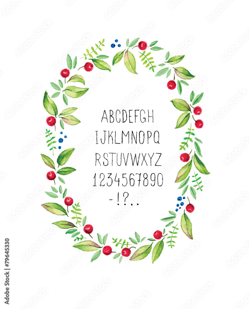 Watercolor floral frame with alphabet. Vector illustration Stock Vector ...