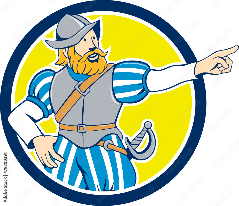 Spanish Conquistador Pointing Cartoon Circle Stock Vector | Adobe Stock