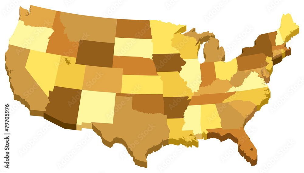 USA 3D map with states in different brown colors Stock Vector | Adobe Stock