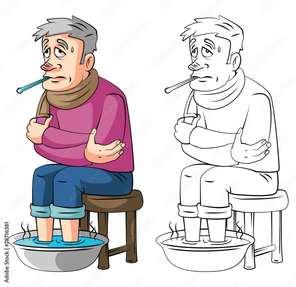 Coloring book Fever old man cartoon character Stock Vector | Adobe Stock