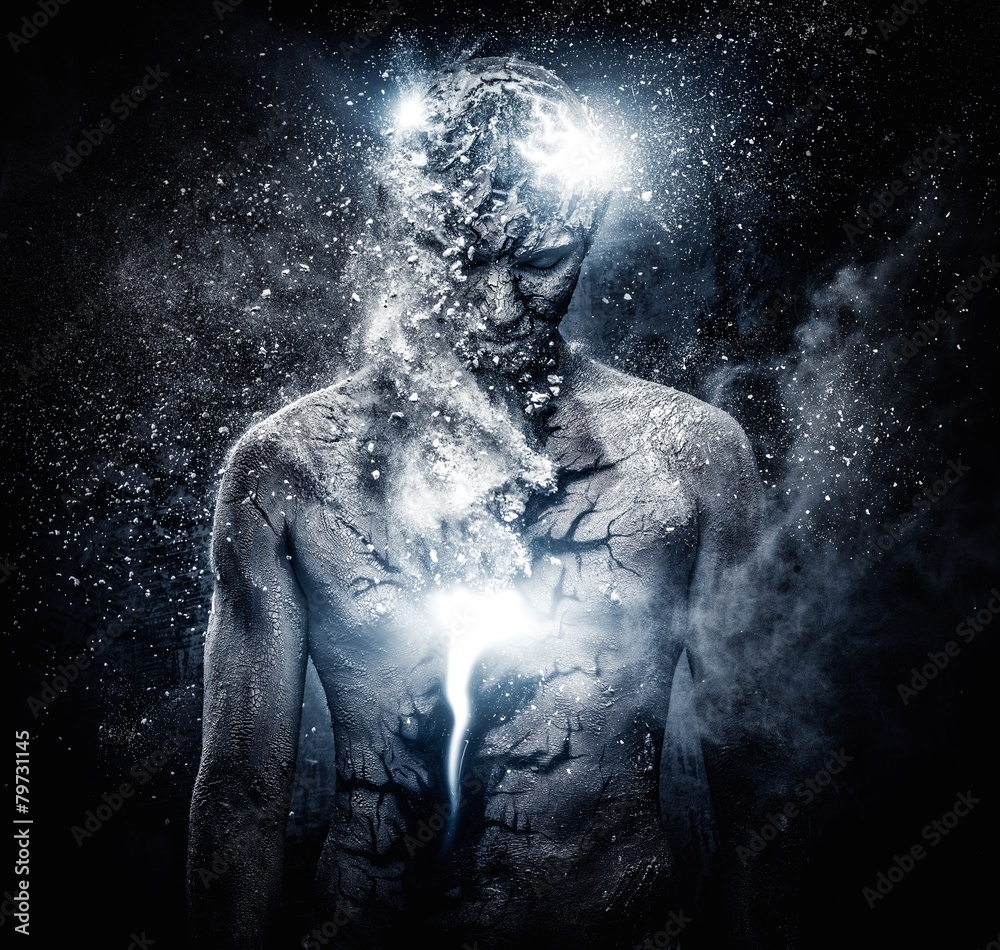 Man with conceptual spiritual body art Stock Photo | Adobe Stock
