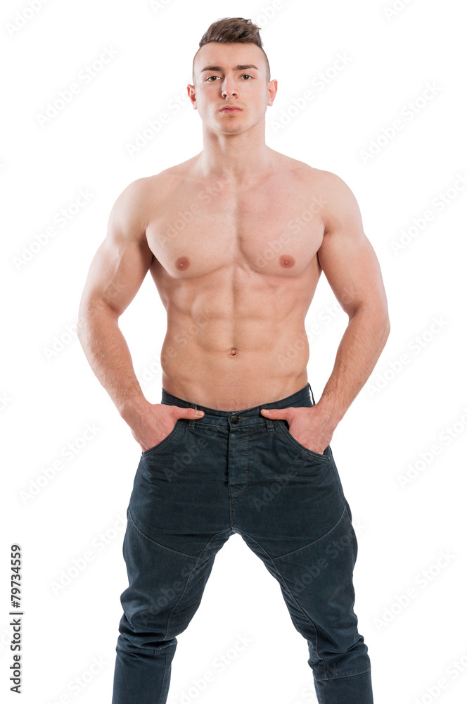 Muscular and shirtless male model standing Stock Photo | Adobe Stock
