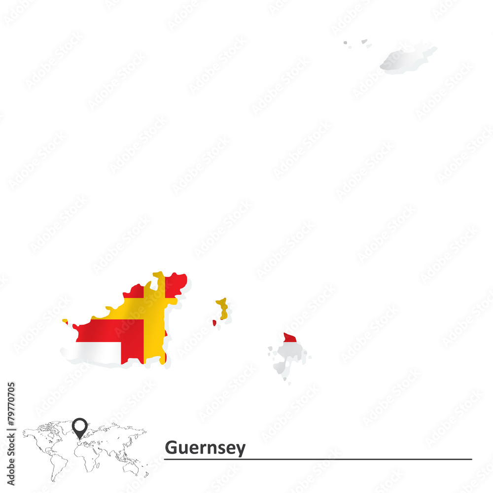 Map of Guernsey with flag Stock Vector | Adobe Stock