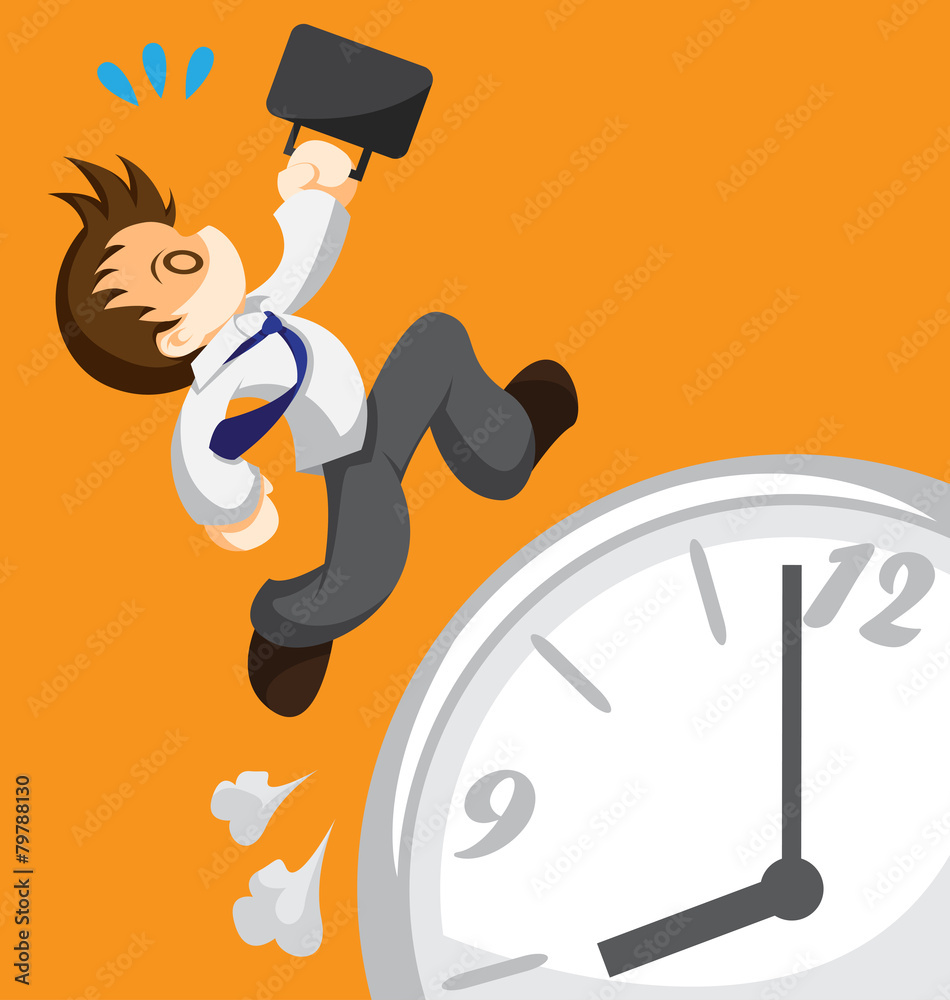 Cartoon vector of running office worker on clock Stock Vector | Adobe Stock