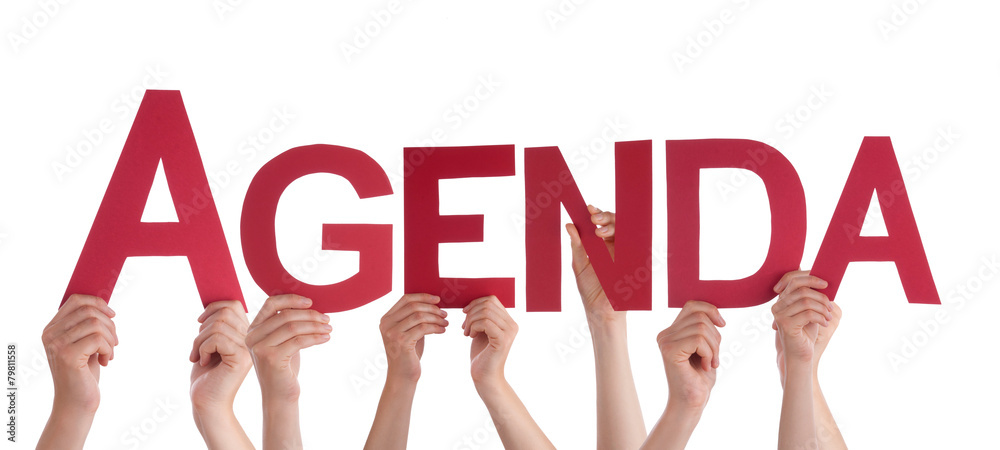 Many People Hands Holding Red Straight Word Agenda Stock Photo | Adobe ...