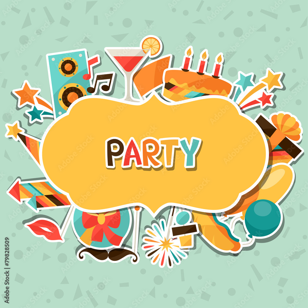 Celebration background with party sticker icons and objects. Stock ...