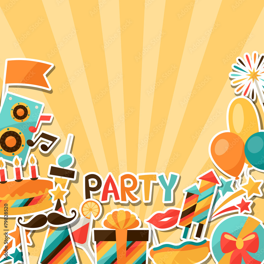 Celebration background with party sticker icons and objects. Stock ...
