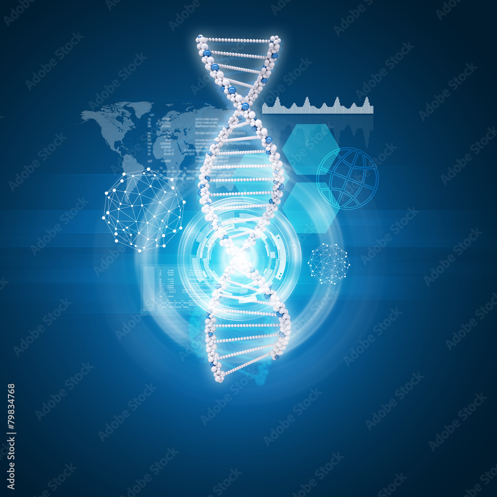 Human DNA. Background of hexagons, world map, graph Stock Illustration ...