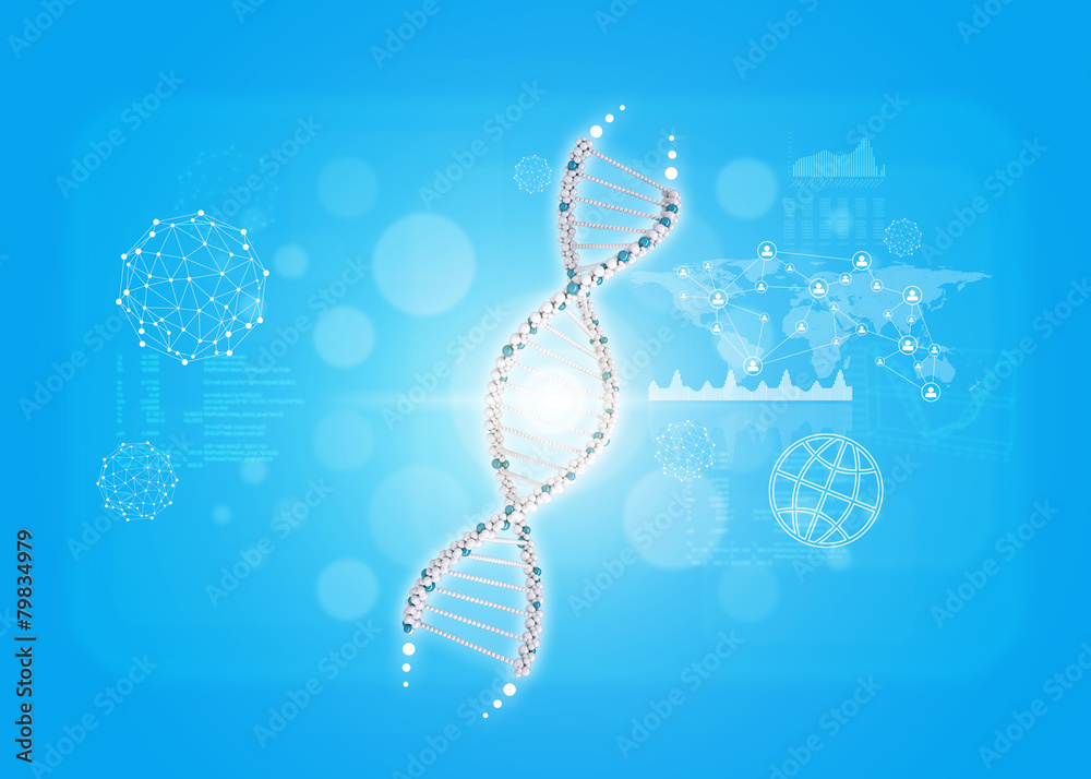 Human DNA. Background with world map, graph and wire-frame Stock ...