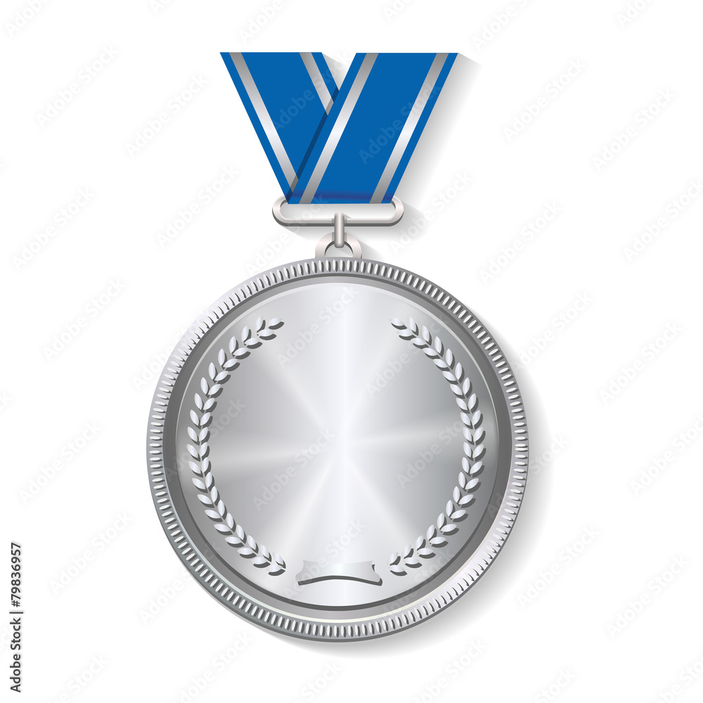 Champion silver medal with ribbon on white background Stock ...