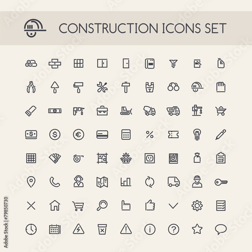 Set of Round Line Construction Icons Stock Vector | Adobe Stock