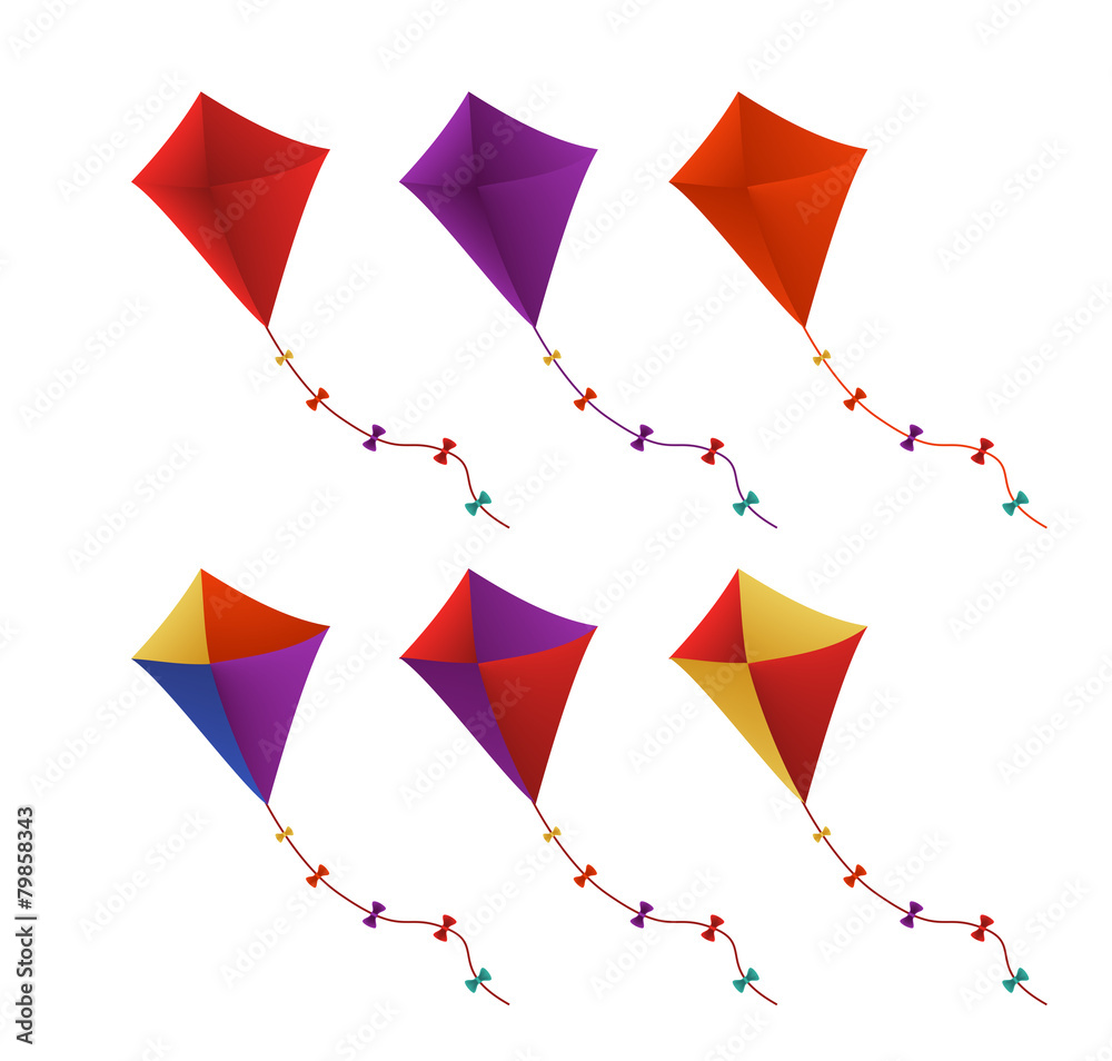Colorful Flying Kites Set in White Background Stock Vector | Adobe Stock