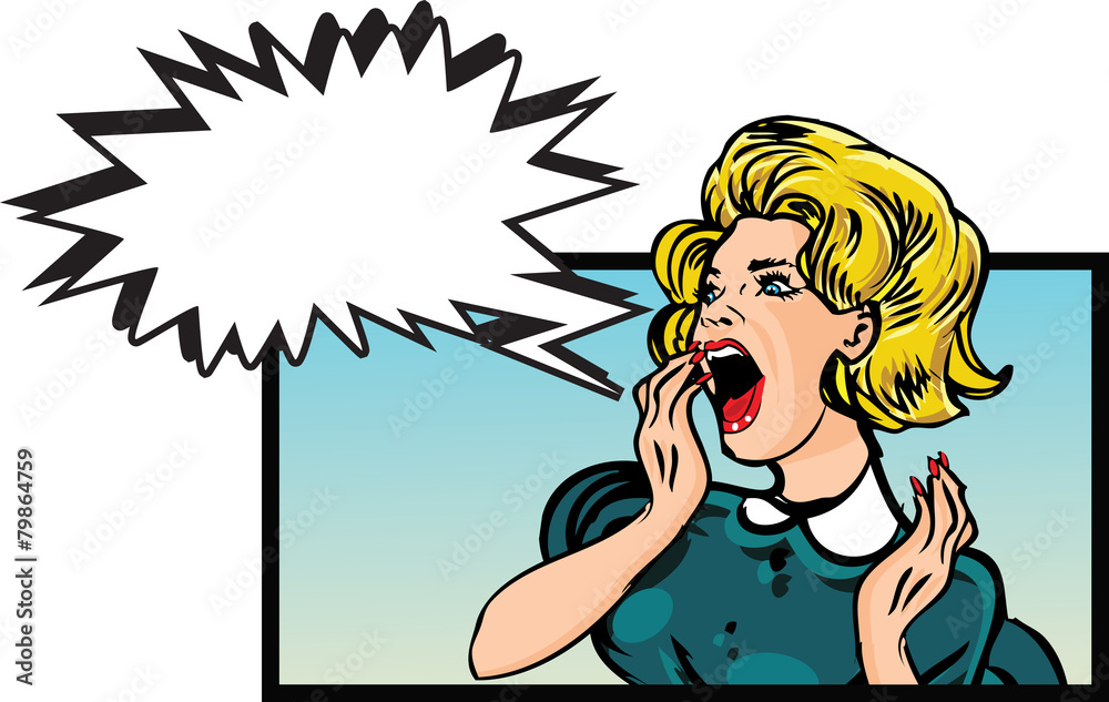 Pop art scared woman - retro clip art Illustration Stock Illustration ...